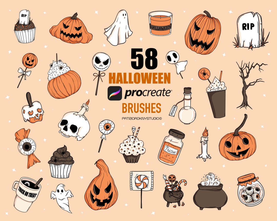 Halloween Procreate Brushes, Halloween Pumpkin Stamps, Spooky Procreate ...