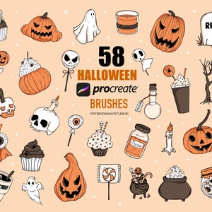 Halloween Procreate Brushes, Halloween Pumpkin Stamps, Spooky Procreate ...