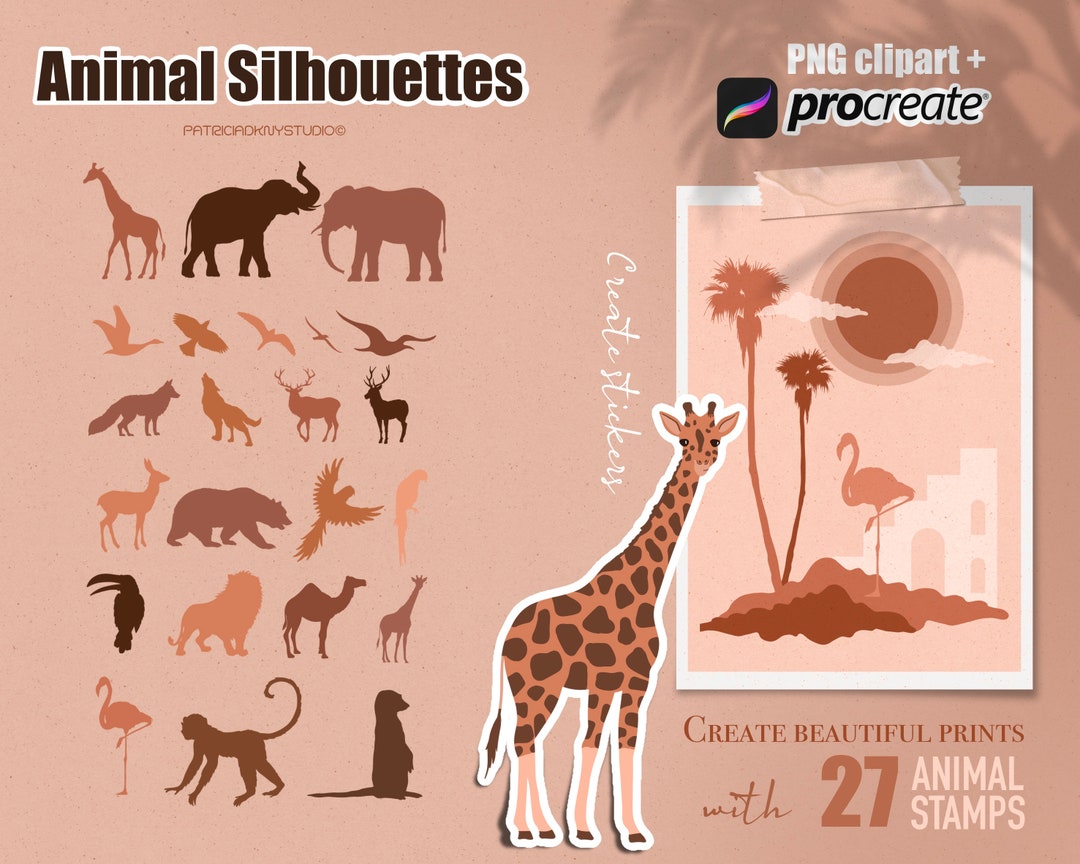 Procreate Brushes- Animal Silhouettes, Animal Sticker Stencil, Animal ...