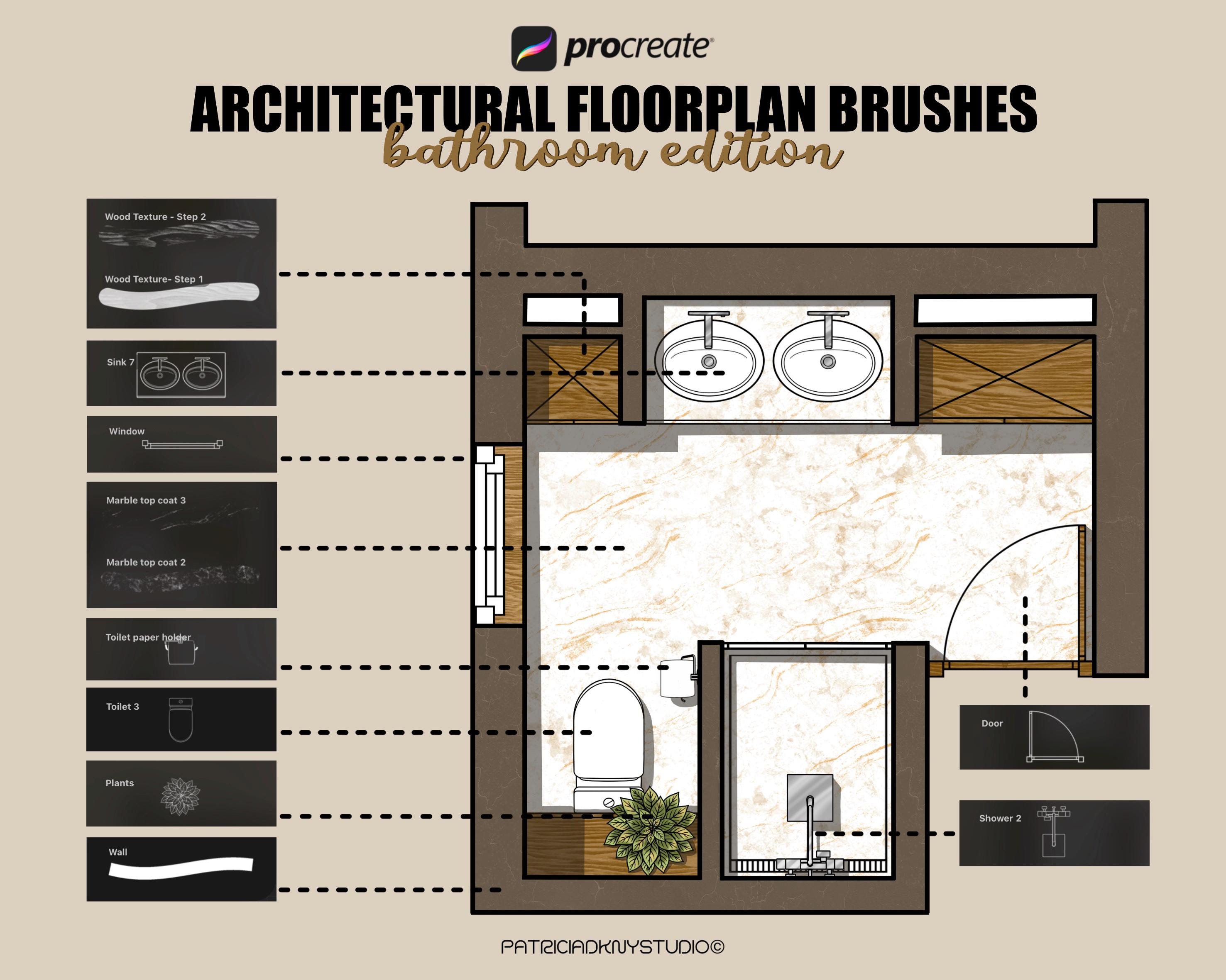 Procreate Floorplan Design Brushes, Architectural Bathroom Layout ...