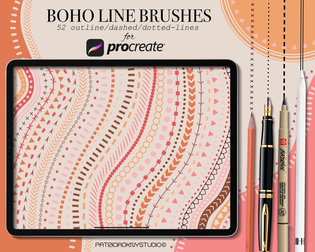 Boho Procreate Brushes, Outline Brushes, Dashed Line Brushes, Dotted Line Brushes, Architectural ...