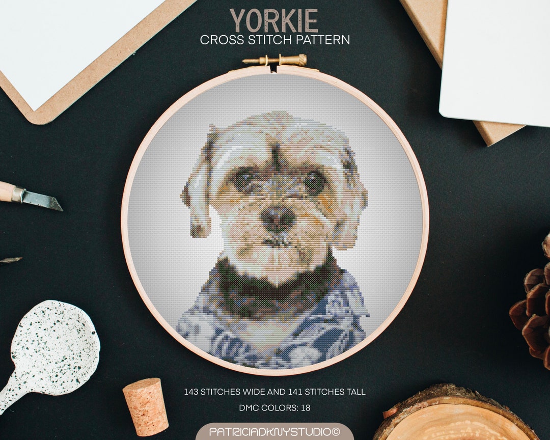 Yorkie Cross Stitch Patterns PDF, Dog Embroidery, Animal Cross Stitch ...