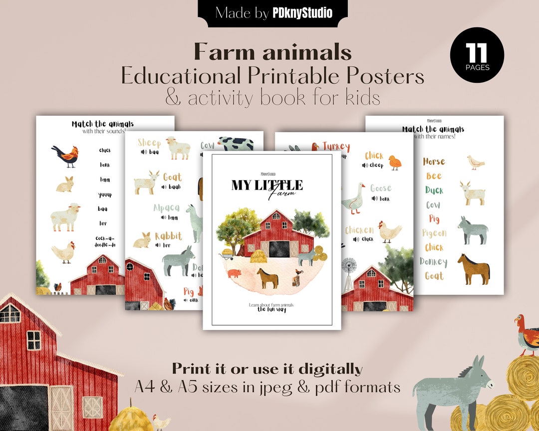 Farm Animals Study Book, Animal Flash Cards, Educational Posters ...