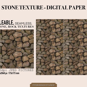 Stone Texture Digital Scrapbook Paper Pack, Seamless Rock and Gravel ...