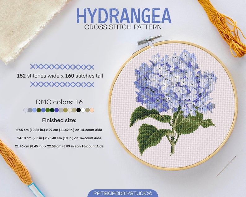 Hydrangea Cross Stitch Patterns PDF, Floral Embroidery, Flower Cross Stitch Chart, X Stitch ...