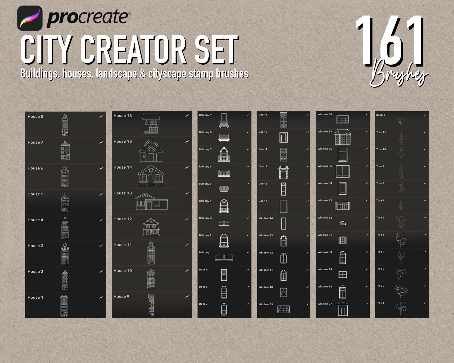 Procreate Brushes City Creator Building Stamps House - Etsy