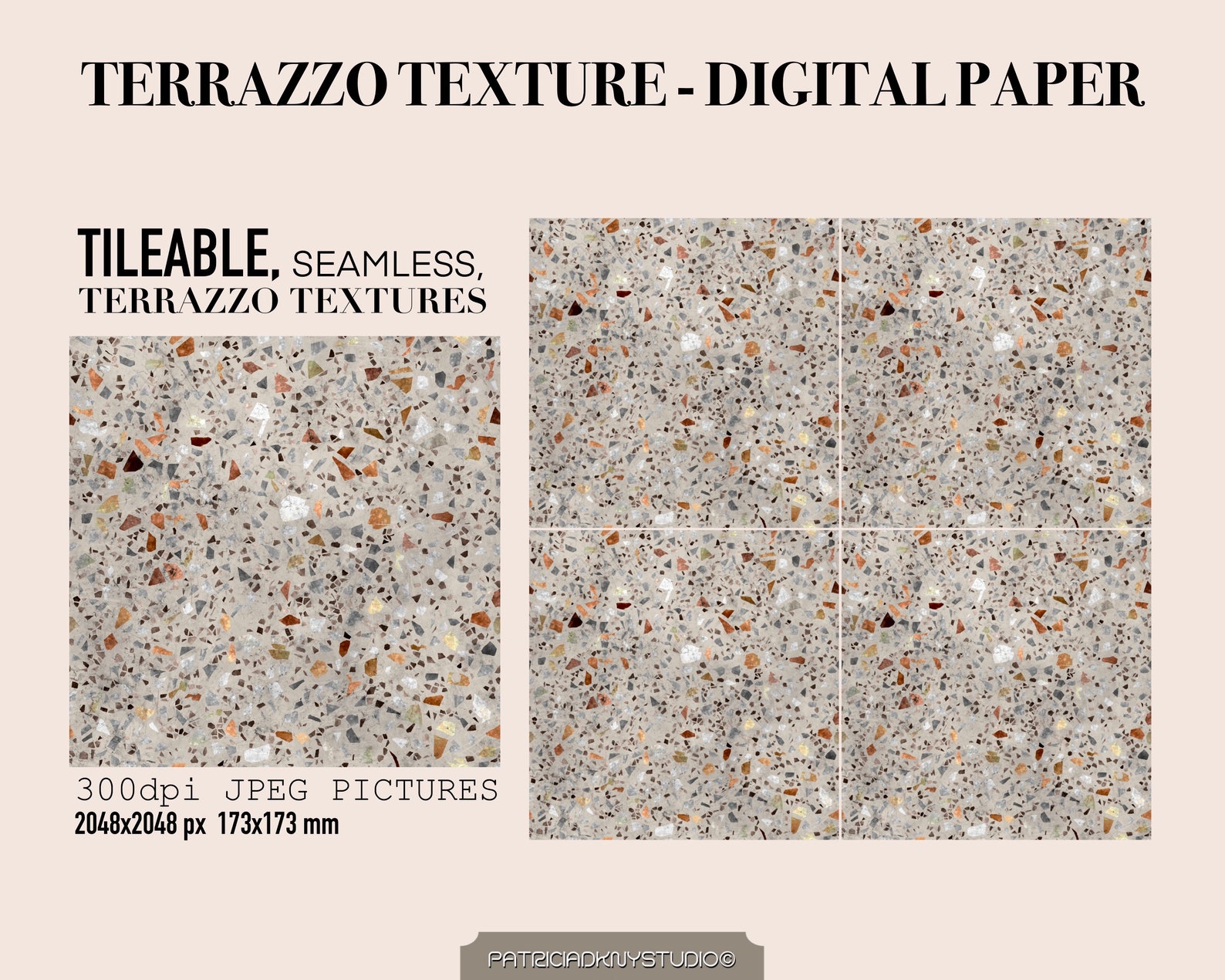 Terrazzo Texture Digital Scrapbook Paper Pack, Seamless Terrazzo ...