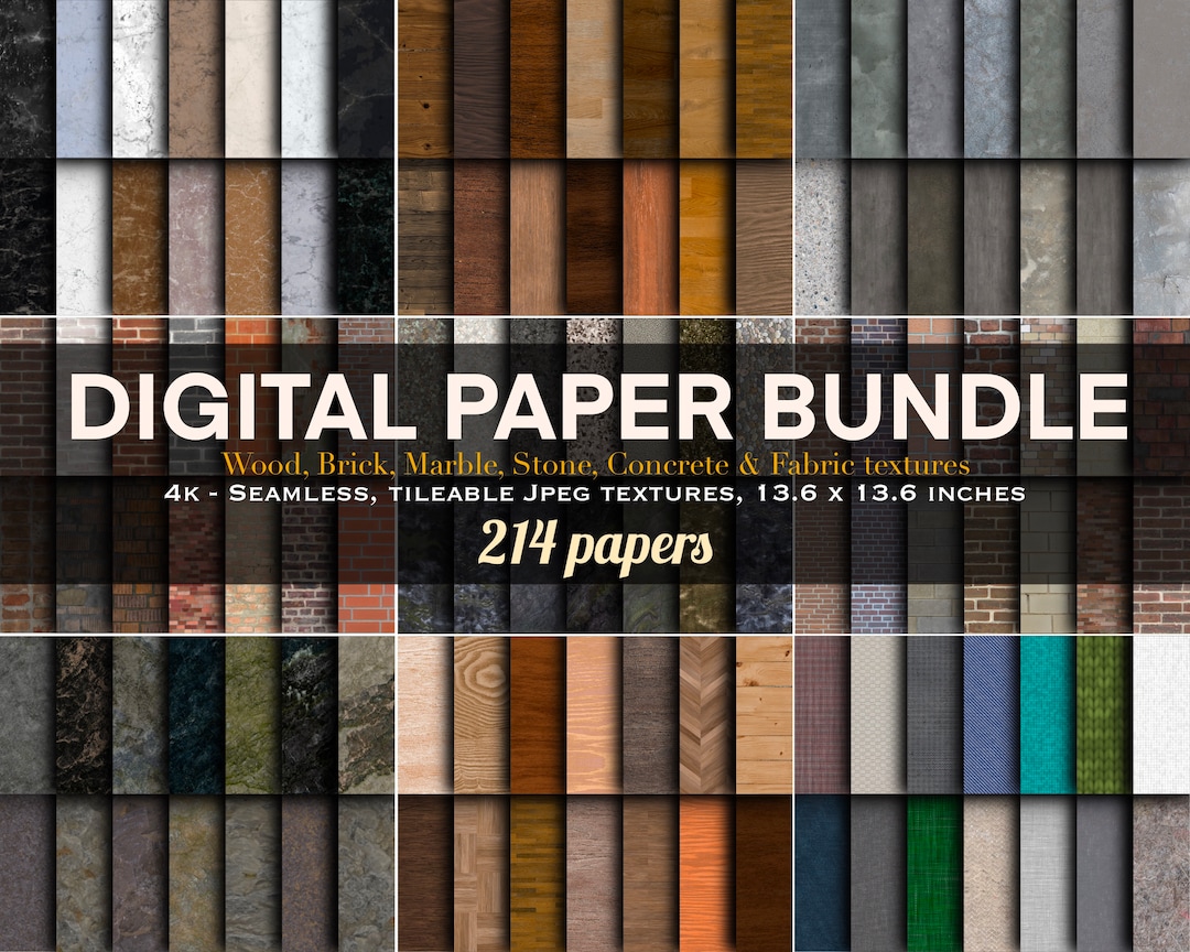 Digital Scrapbook Paper Bundle, Seamless Wood Pattern, Brick Digital ...