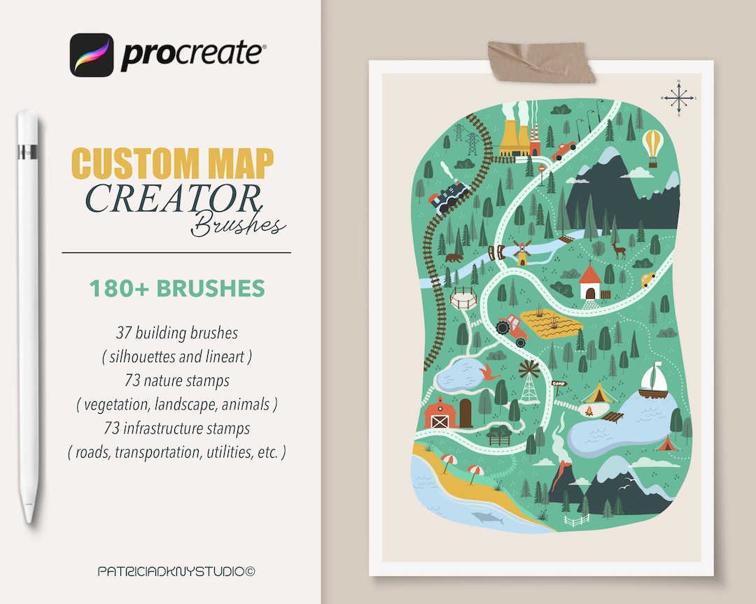 Procreate Map Creator, Cute Little Town Illustration, Procreate Stamp ...