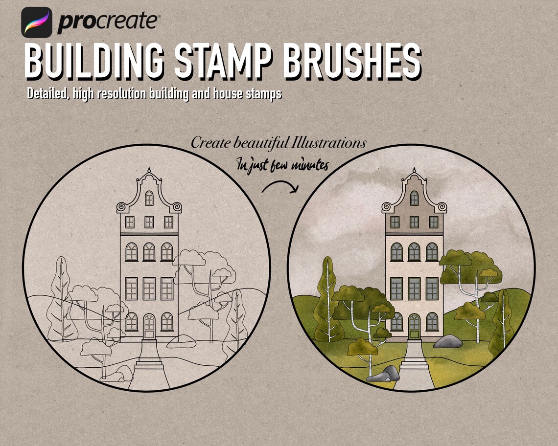 Procreate Brushes, Building Stamps, House Lineart Brushes, European ...