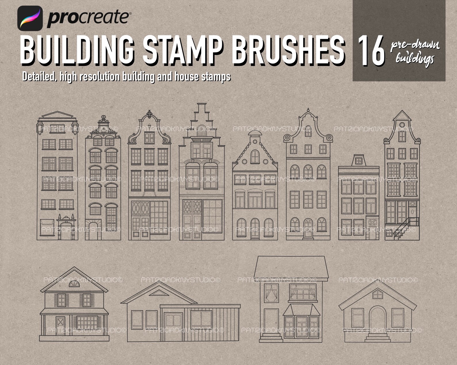 Procreate Brushes Building Stamps House Lineart Brushes - Etsy
