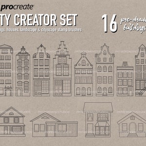 Procreate Brushes, City Creator, Building Stamps, House Lineart Brushes ...