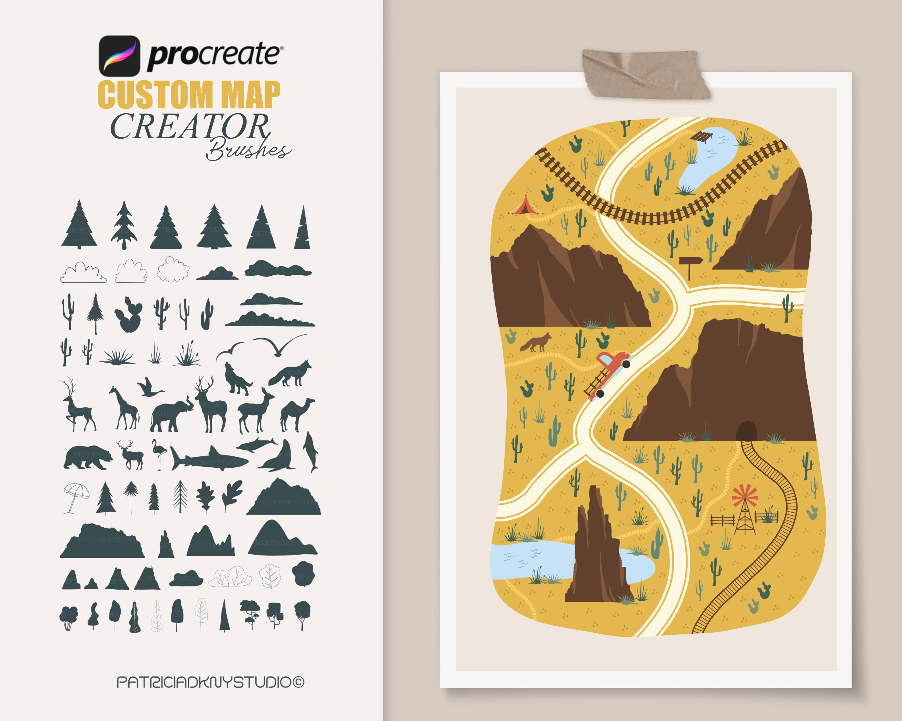 Procreate Map Creator, Cute Little Town Illustration, Procreate Stamp ...