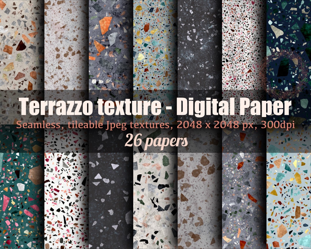 Terrazzo Texture Digital Scrapbook Paper Pack, Seamless Terrazzo ...