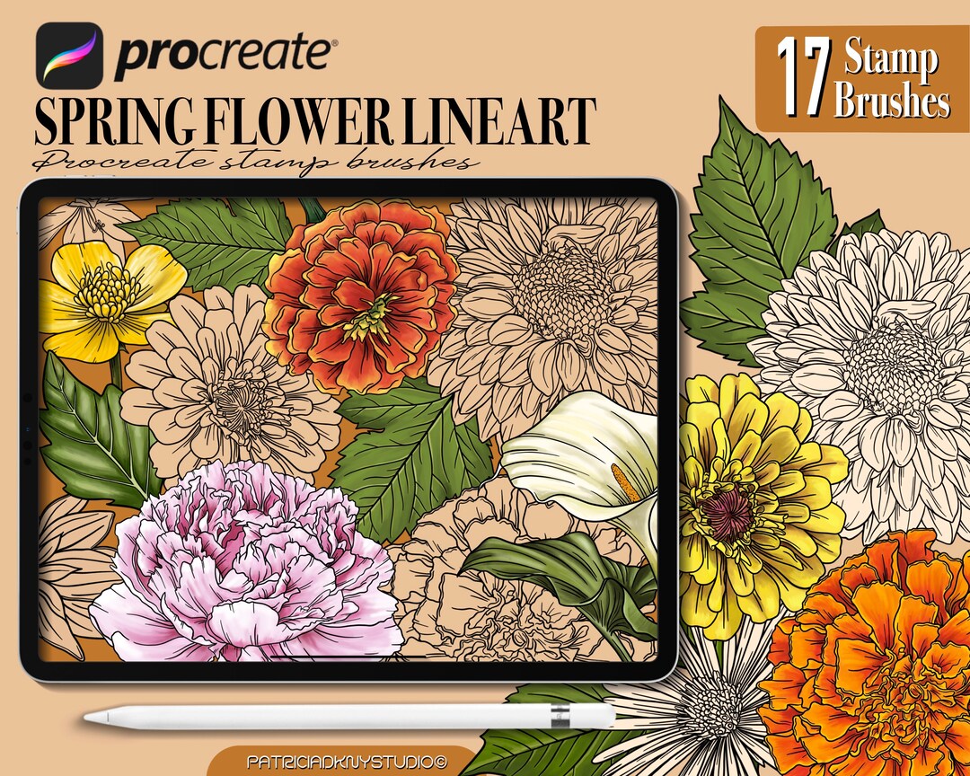 Procreate Stamps - Spring Flower Brushes, High Resolution Flower ...