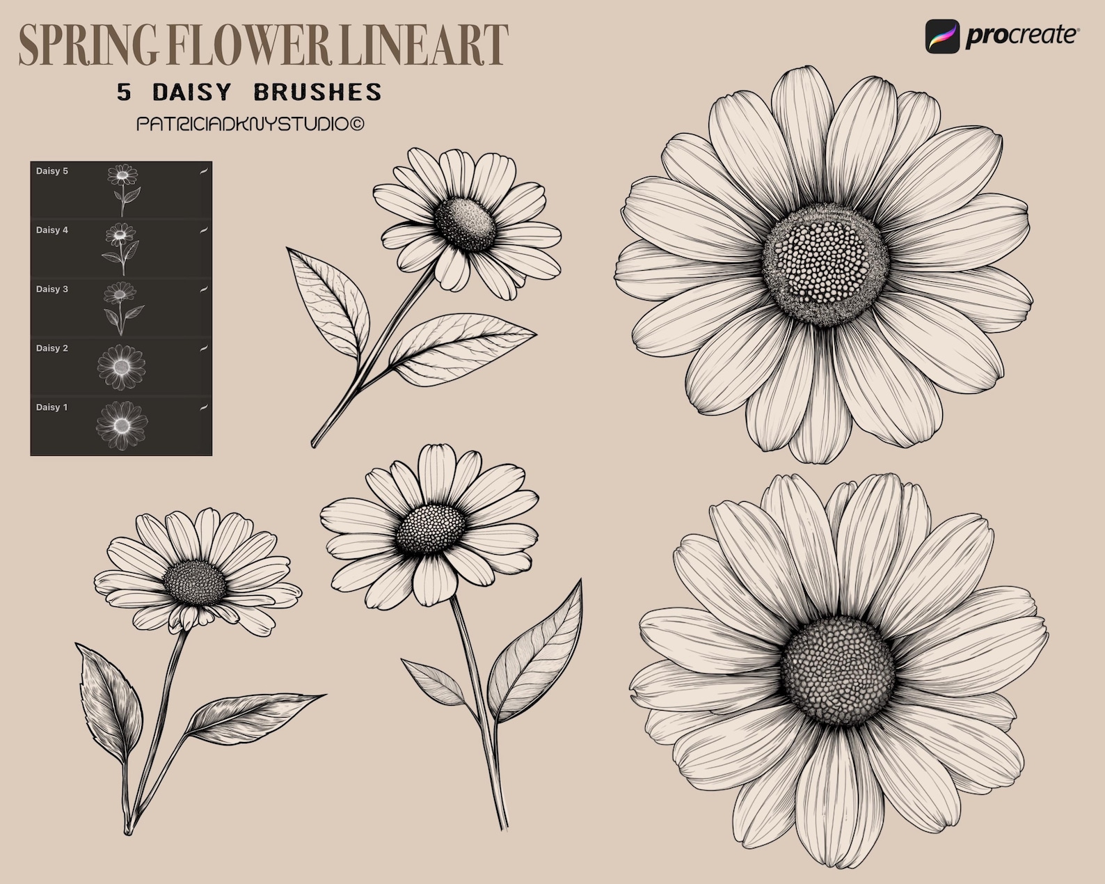 Procreate Flower Brushes, Floral Stamps, Botanical Line Art Tattoo ...