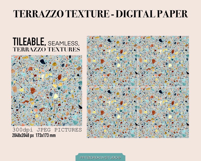 Terrazzo Texture Digital Scrapbook Paper Pack, Seamless Terrazzo ...