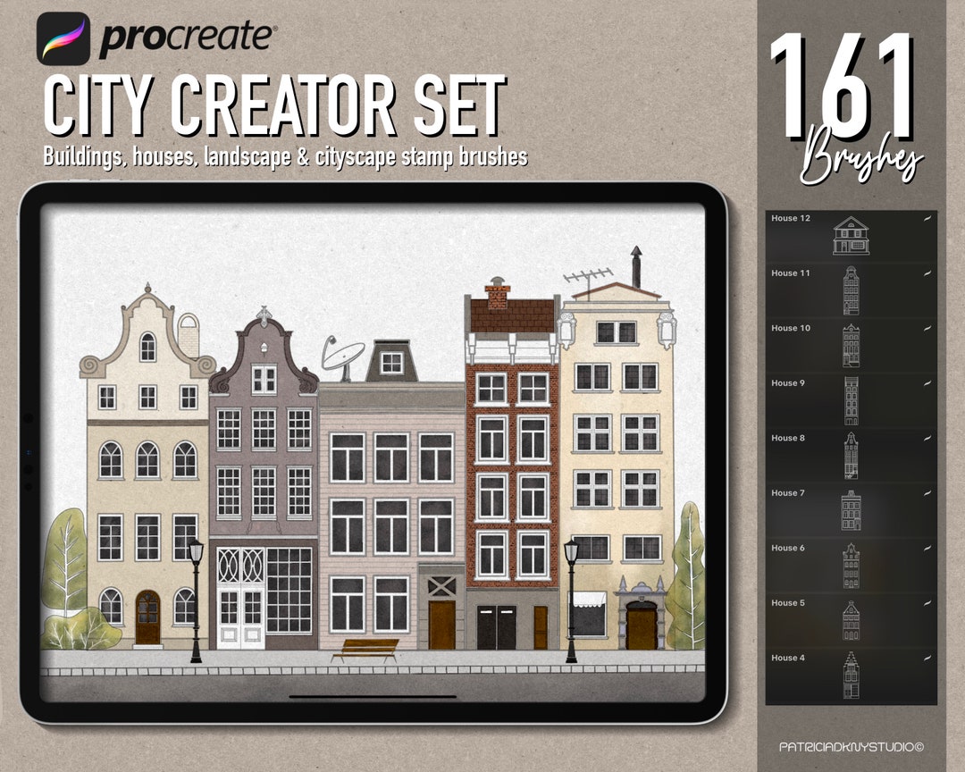 Procreate Brushes, City Creator, Building Stamps, House Lineart Brushes ...