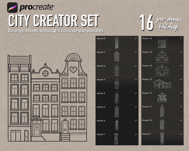 Procreate Brushes, Building Stamps, House Lineart Brushes, European ...