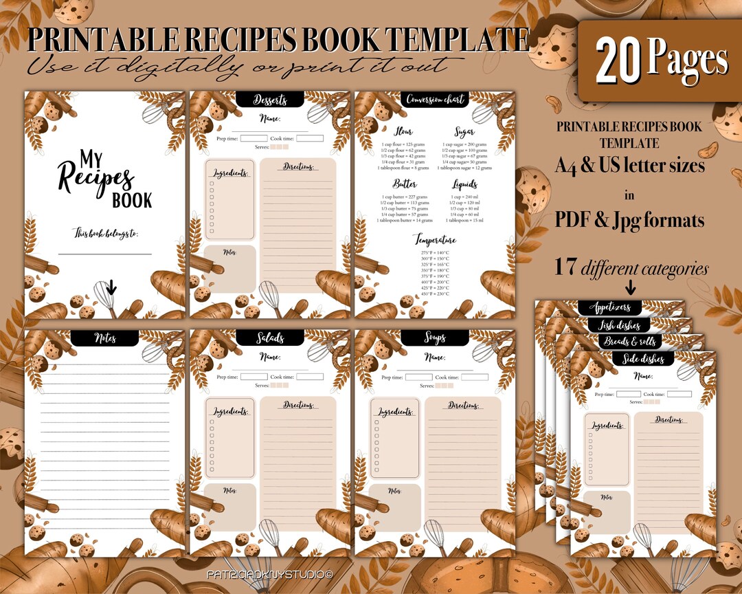 DIGITAL Recipe Book Template, Printable Recipe Page Templates, Recipe ...