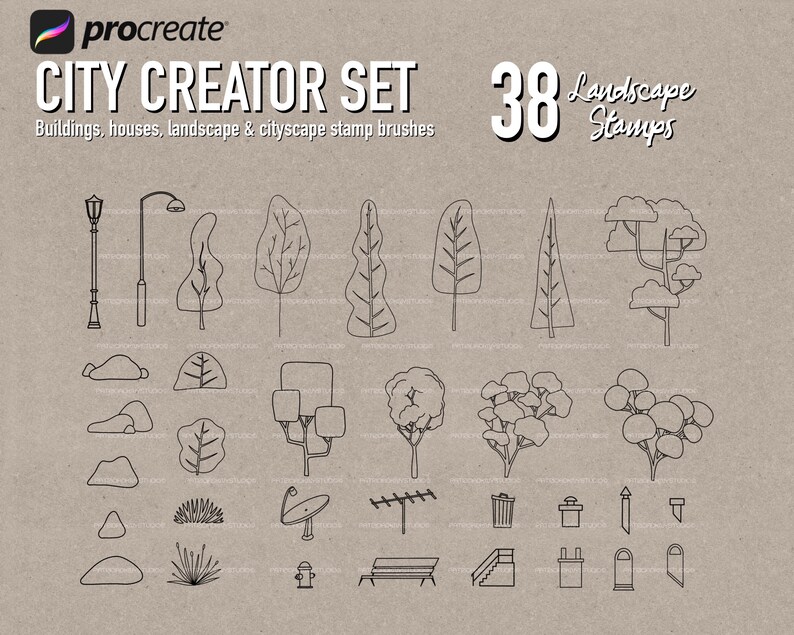 Procreate Brushes, City Creator, Building Stamps, House Lineart Brushes ...