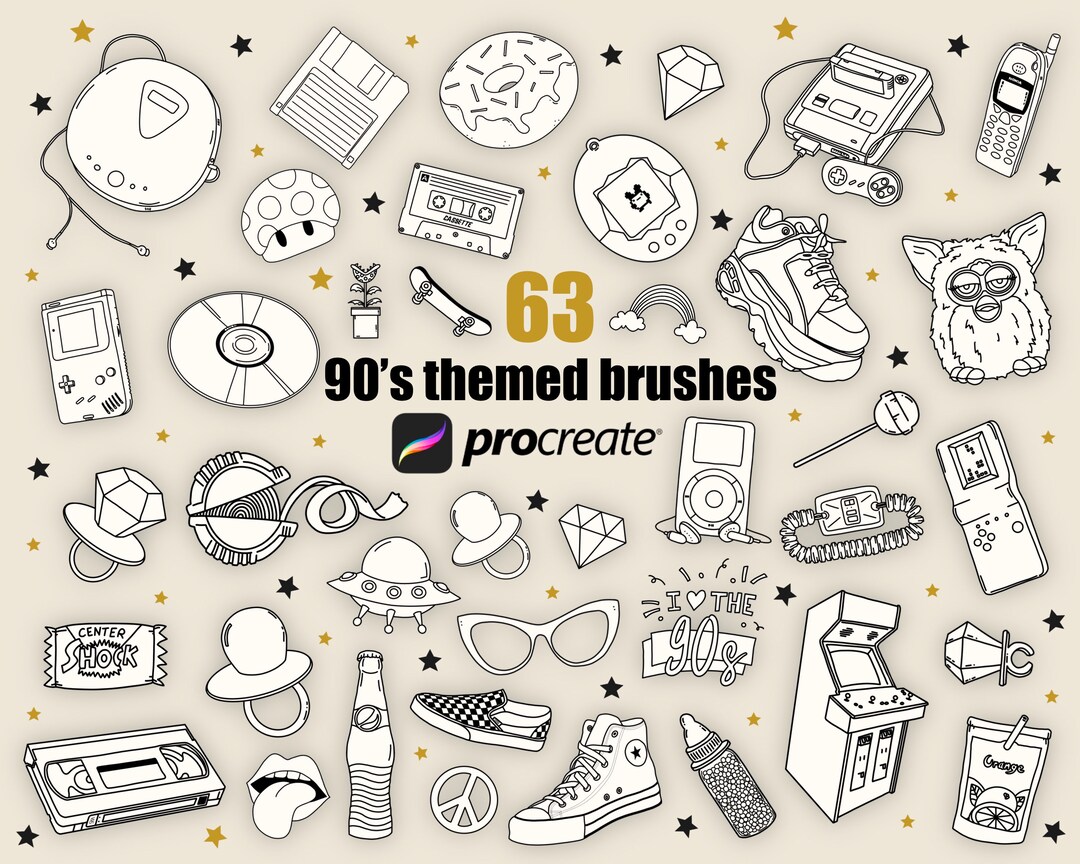 Old School Procreate Stamp Brushes, 2000’s, 90s Icons, Old Skool ...