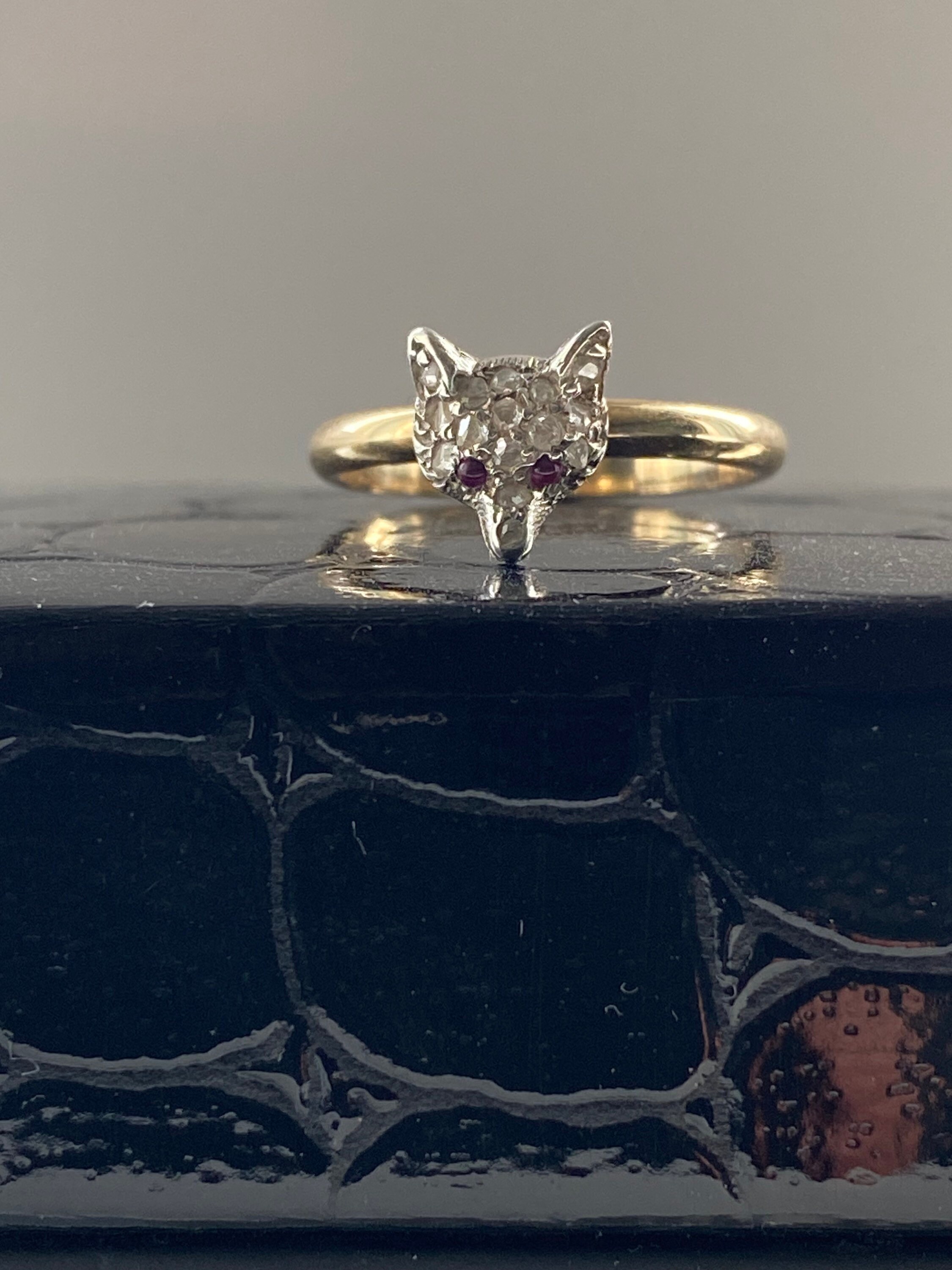 Antique Diamond Fox Head Ring - Etsy