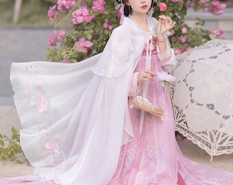 Pink Women Hanfu, Flowers Hanfu Dress, Handmade Hanfu Dress, Modern ...