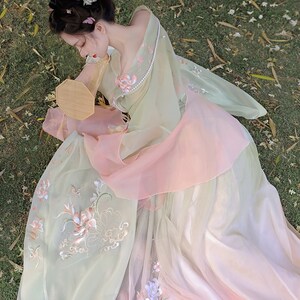 Pink Women Hanfu, Flowers Hanfu Dress, Handmade Hanfu Dress, Modern ...