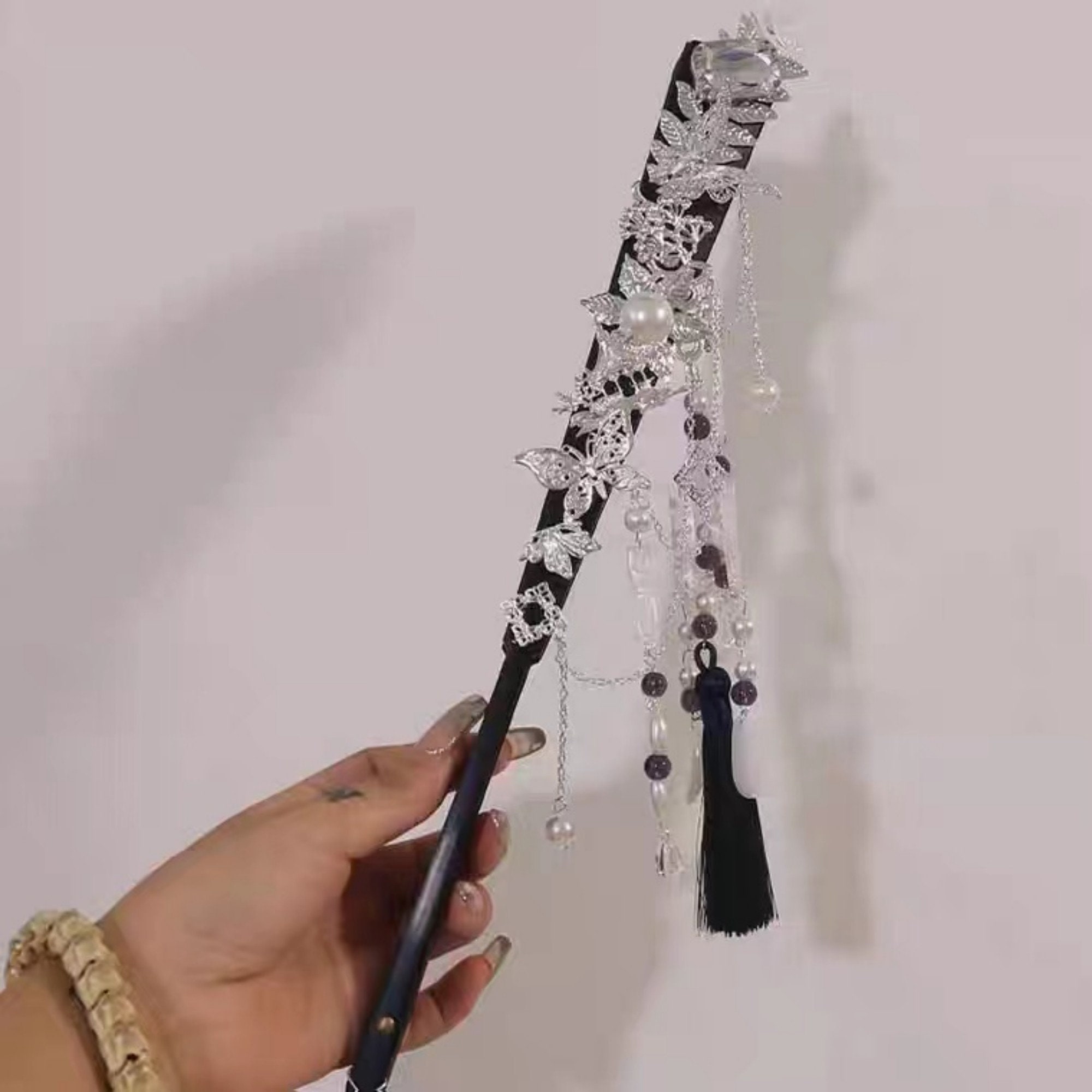 Black Folding Fan Handmade Folding Fan Hanfu Fan Chinese - Etsy