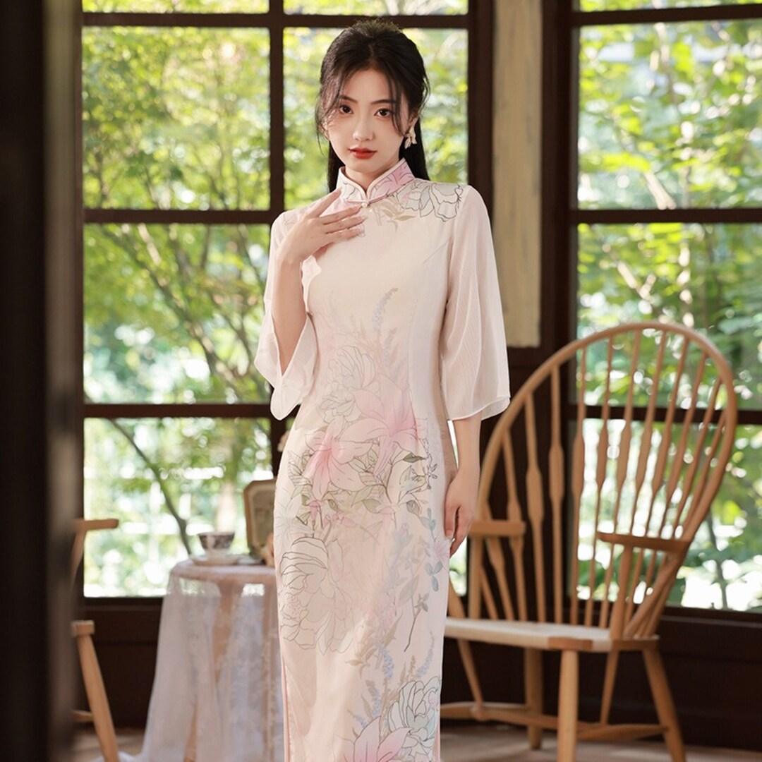 Autumn Flowers Qipao, Vintage Cheongsam Dress, Chinese Evening Dress ...