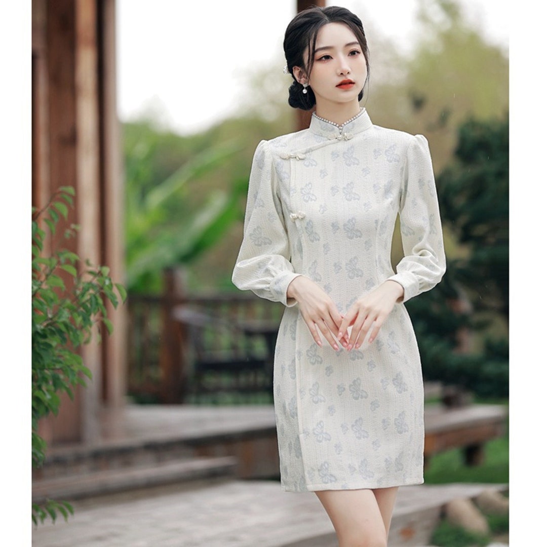 Butterfly Pattern Qipao, Autumn Cheongsam Dress, Chinese Evening Dress ...