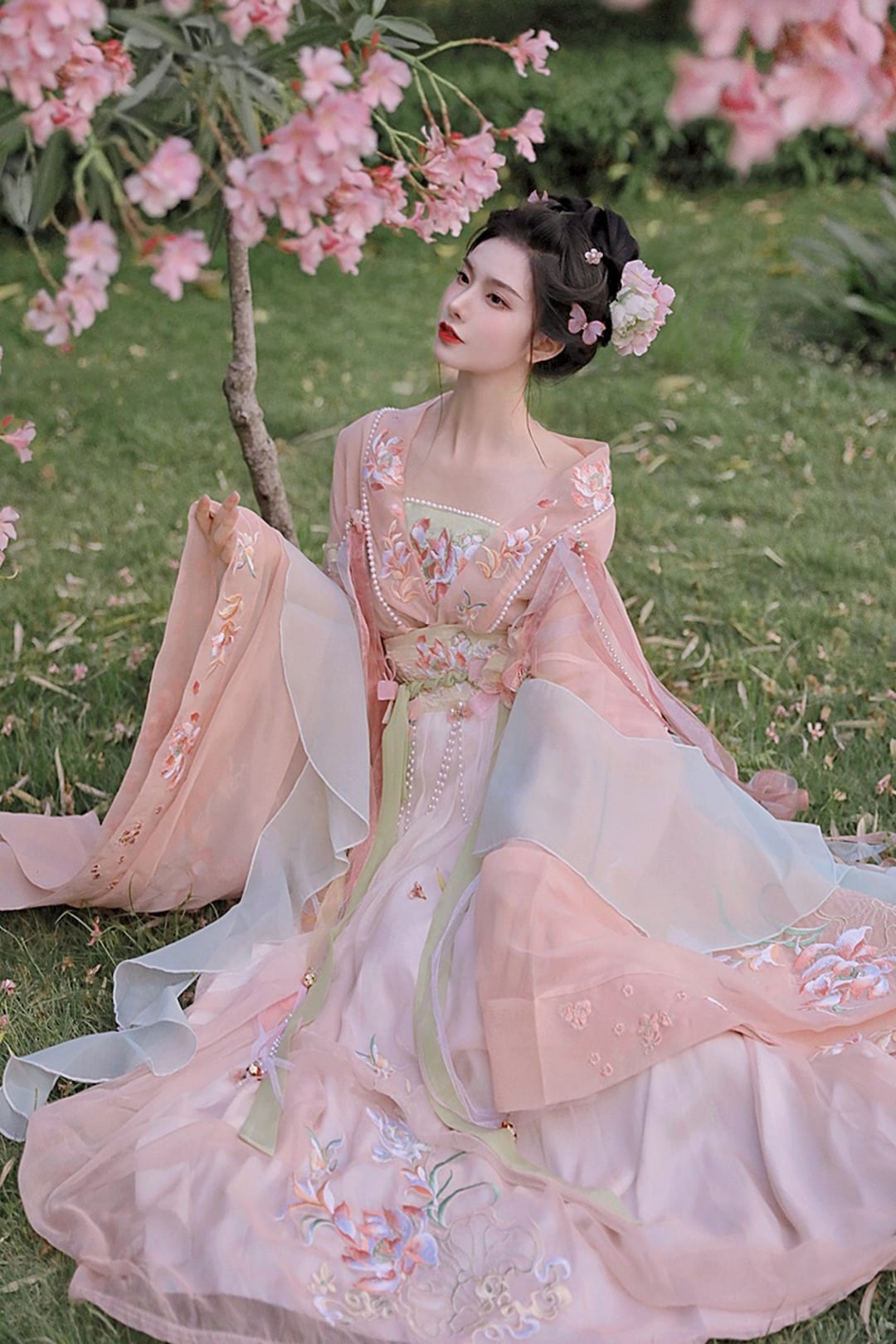 Pink Women Hanfu, Flowers Hanfu Dress, Handmade Hanfu Dress, Modern ...