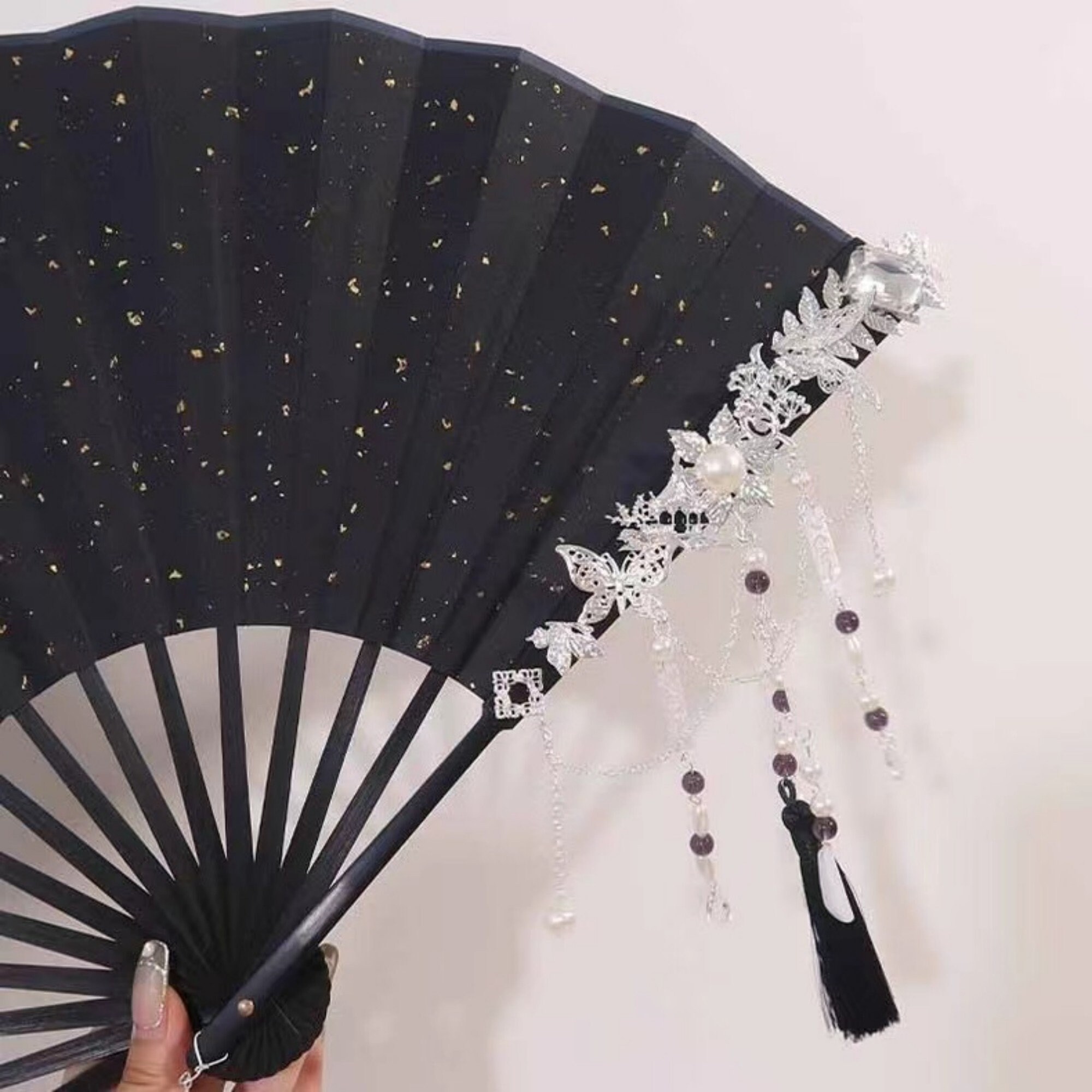 Black Folding Fan Handmade Folding Fan Hanfu Fan Chinese - Etsy