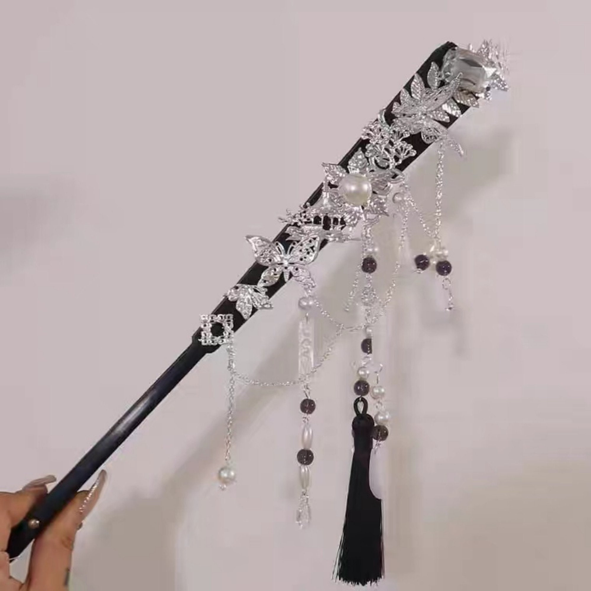 Black Folding Fan Handmade Folding Fan Hanfu Fan Chinese - Etsy