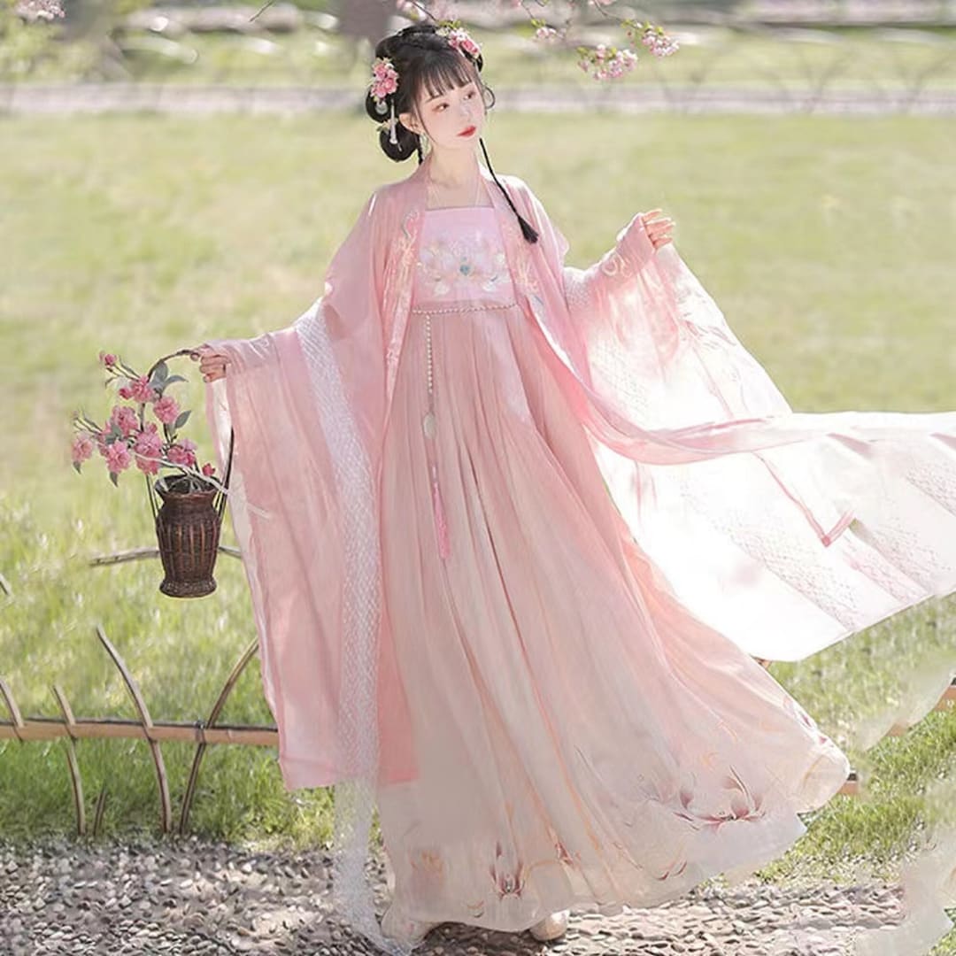 Pink Hanfu, Chest Length Pink Hanfu Dress, Handmade Hanfu Dress, Modern ...