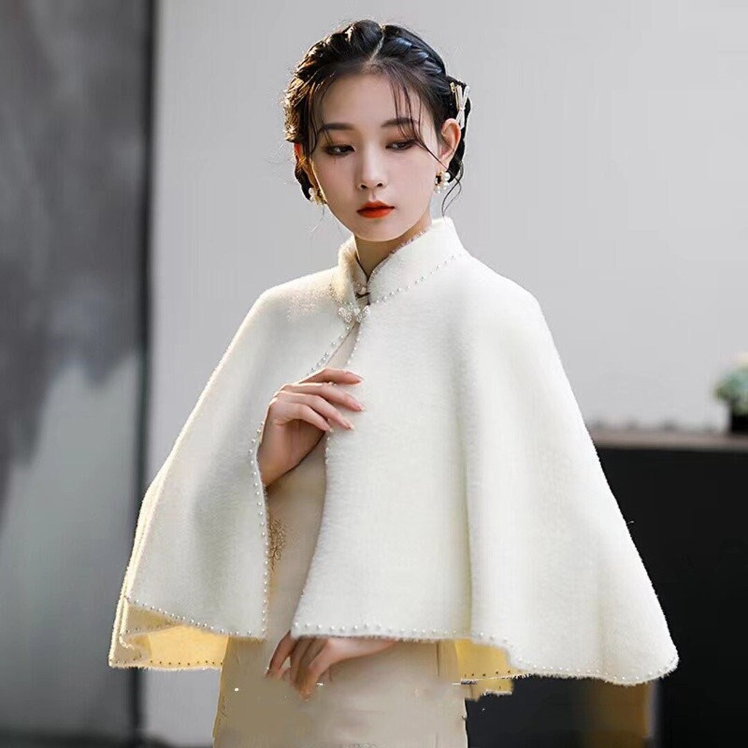 Winter Hanfu Cape Coat White Qipao Cloak Soft Warm Thick - Etsy