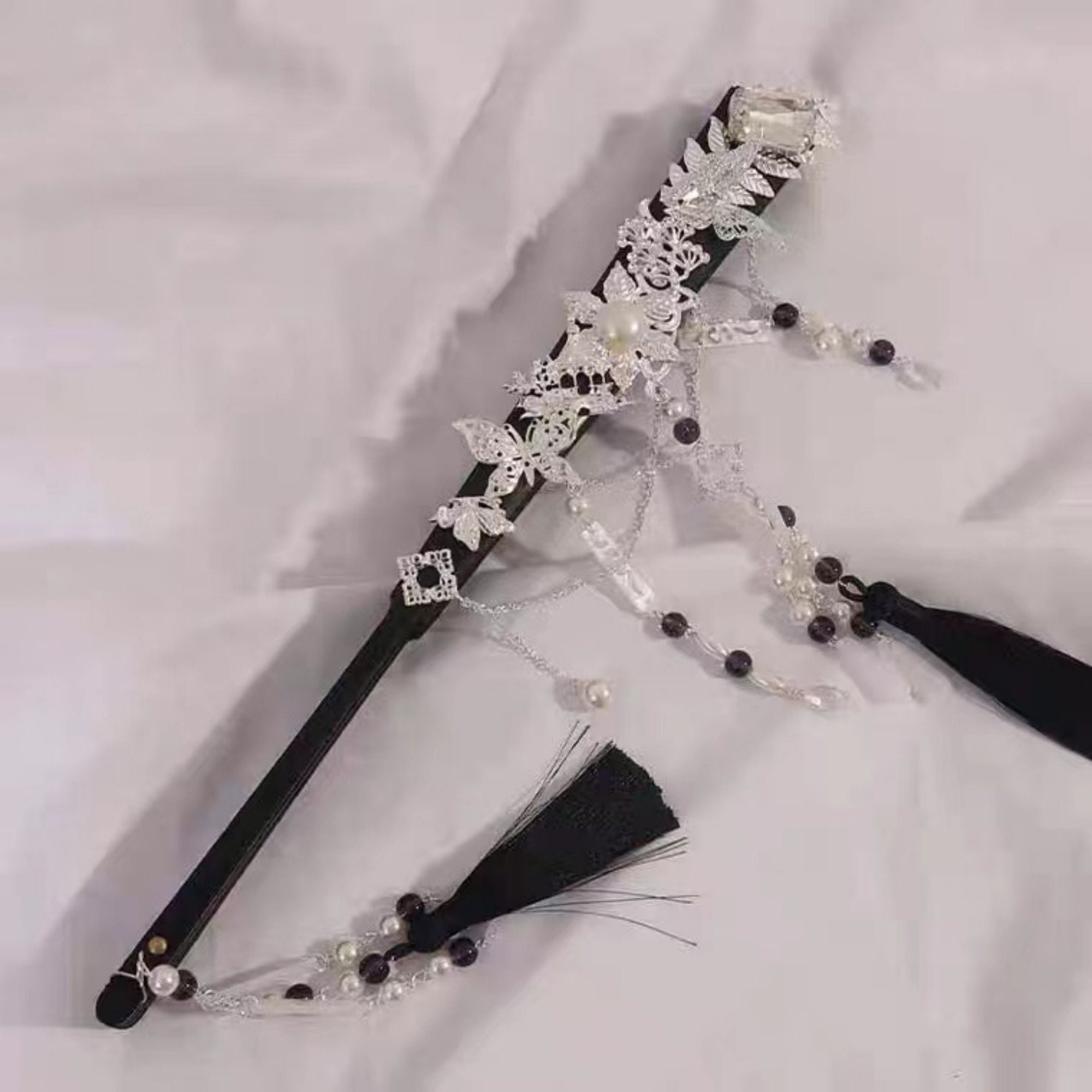 Black Folding Fan Handmade Folding Fan Hanfu Fan Chinese - Etsy