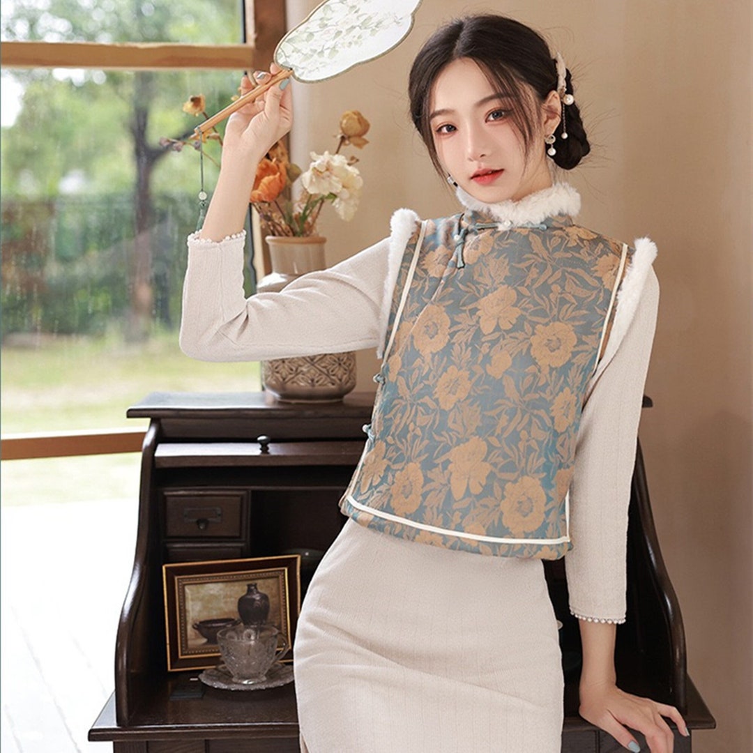 Winter Embroidered Qipao, Modern Cheongsam Vest, Qipao Top, Knit Warm ...