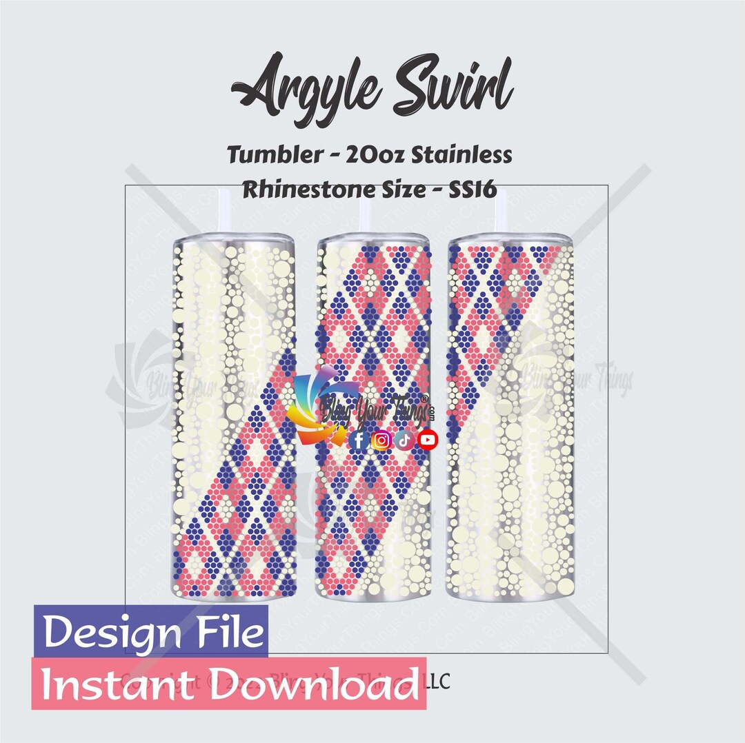 Plaid Argyle Swirl With Scatter Pattern for 20oz Tumbler, Flatback ...