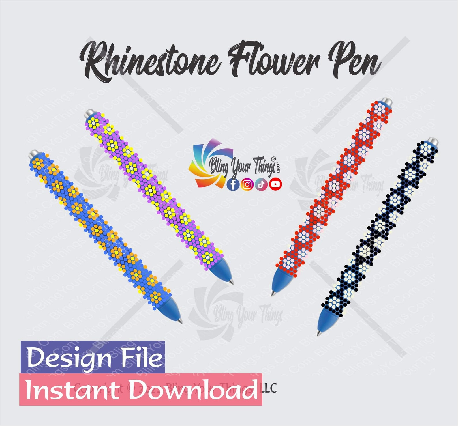 Rhinestone Flower Pattern for Gel Pens, Flatback Rhinestone Pen Pattern ...