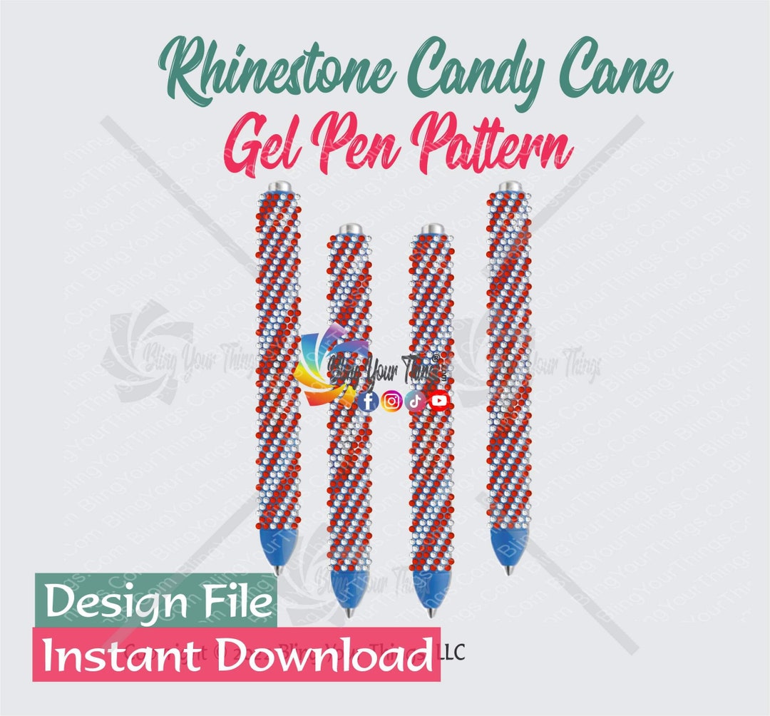 Rhinestone Candy Cane Pattern for Gel Pens, Flatback Rhinestone Pen ...