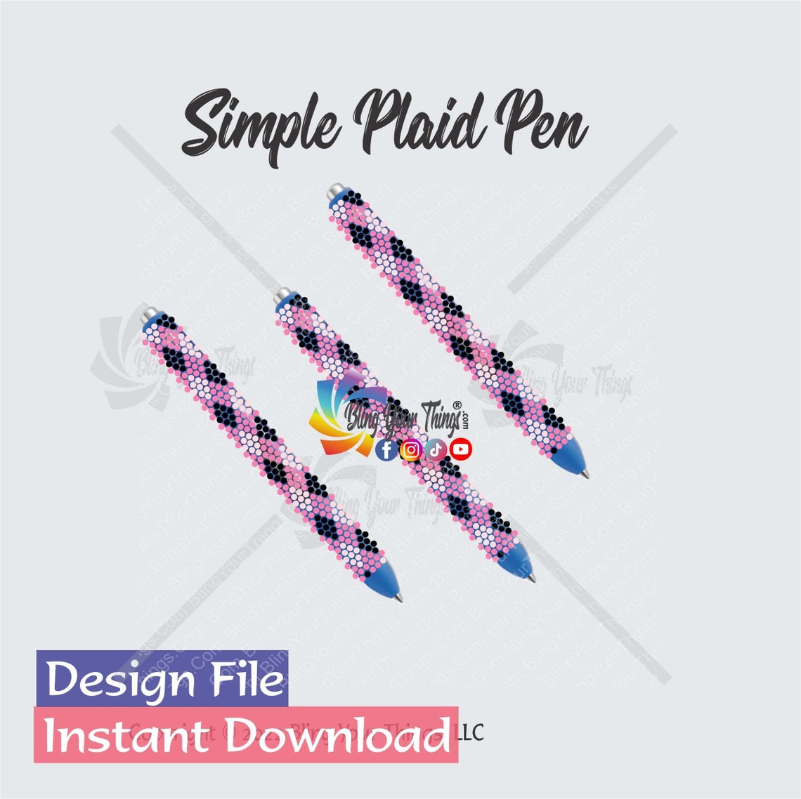 Plaid Rhinestone Pattern for Gel Pens, Flatback Rhinestone Pen Pattern ...