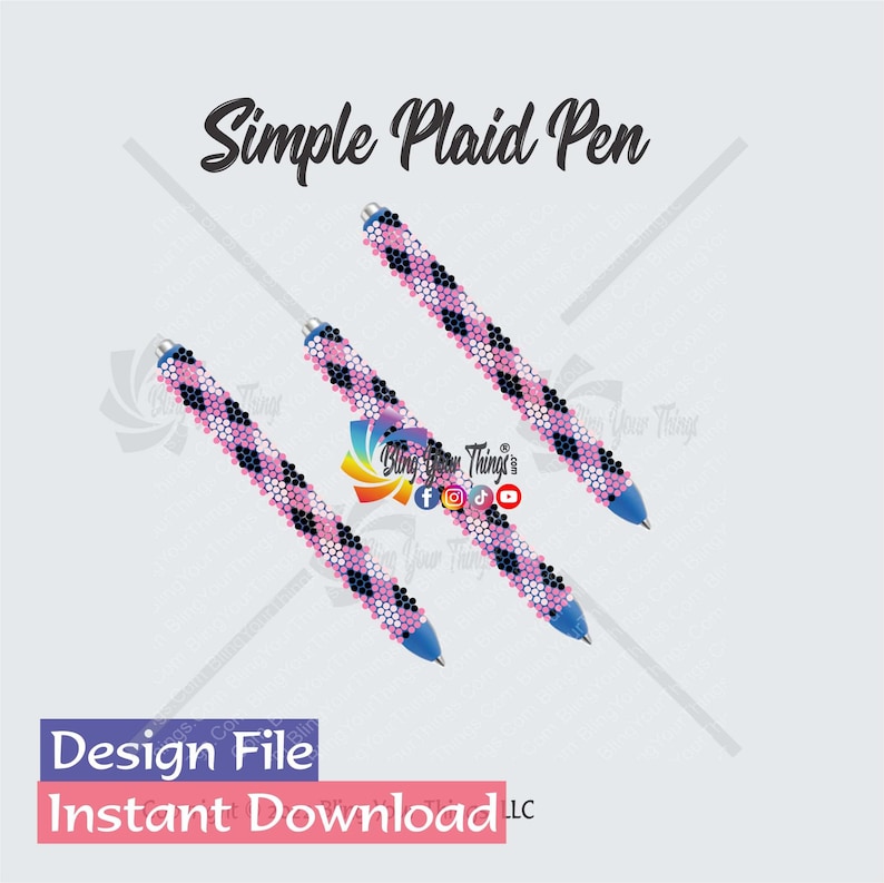 Plaid Rhinestone Pattern for Gel Pens, Flatback Rhinestone Pen Pattern ...
