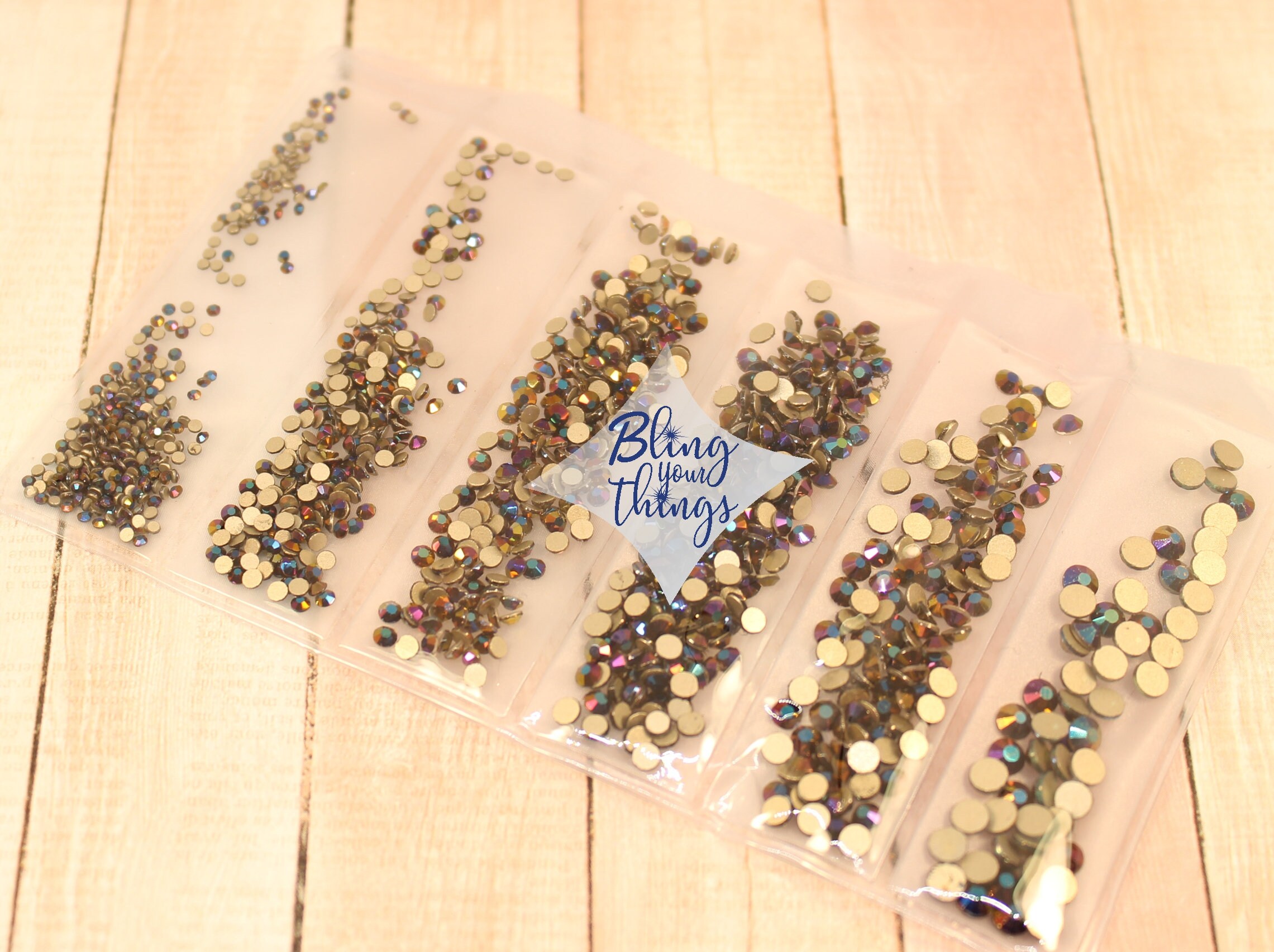 Flatback Rhinestones - Multisized Pack - Gold Foiled Backing - Glass ...