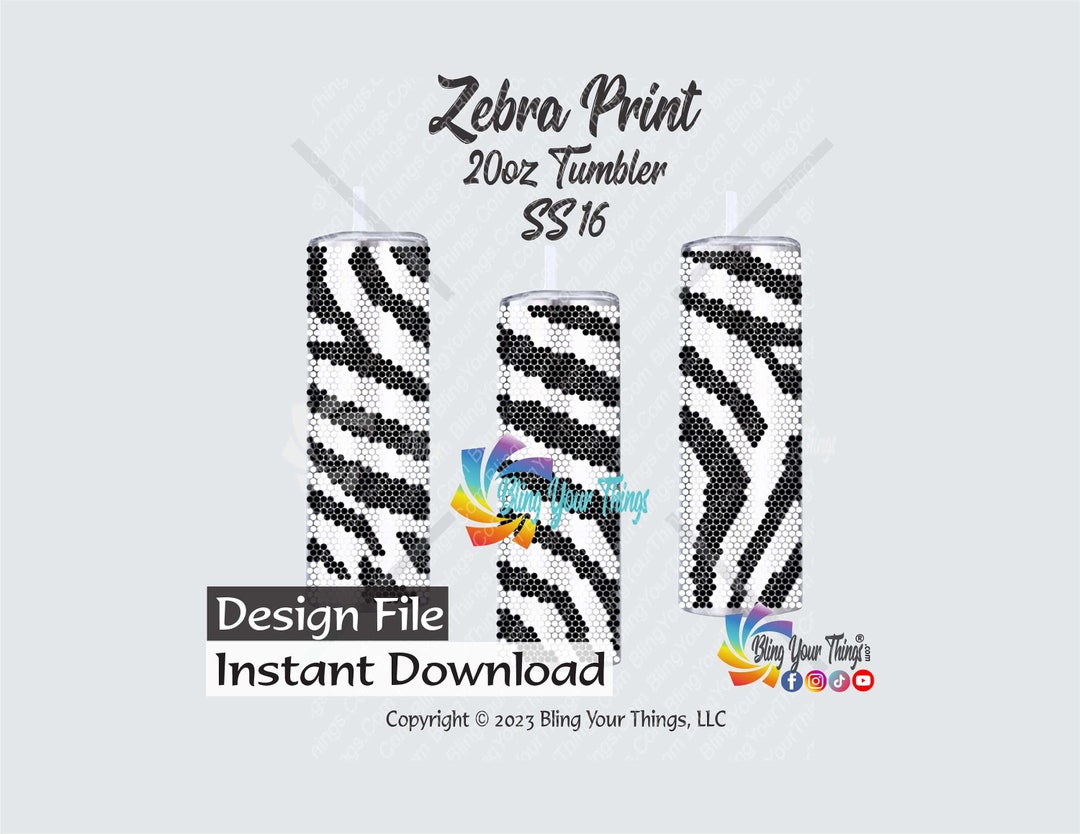 Zebra Print Rhinestone Tumbler Pattern for 20oz Tumbler, SS16 Flatback ...