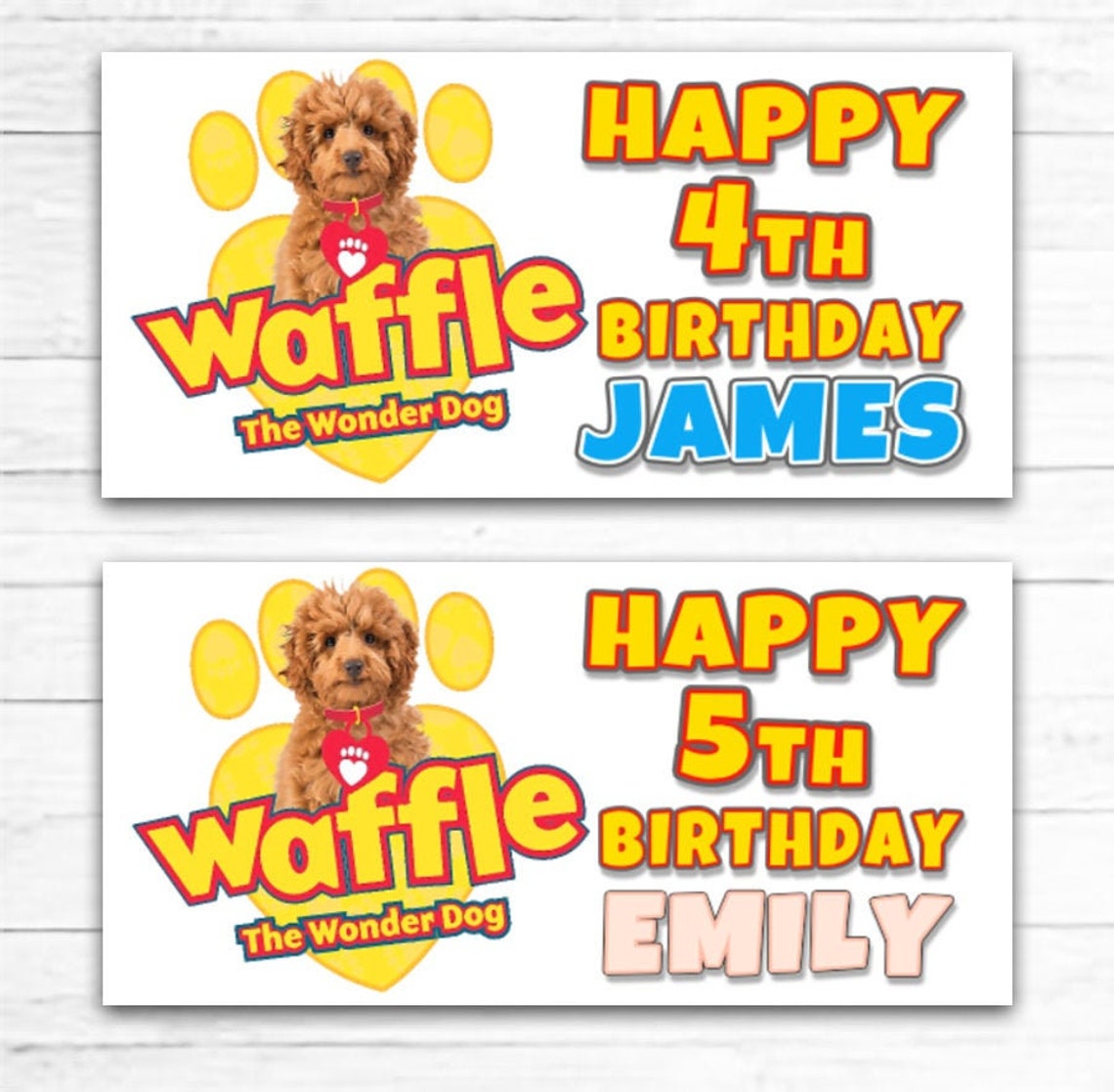 2 Personalised Waffle The Wonder Dog Birthday Banners any name | Etsy