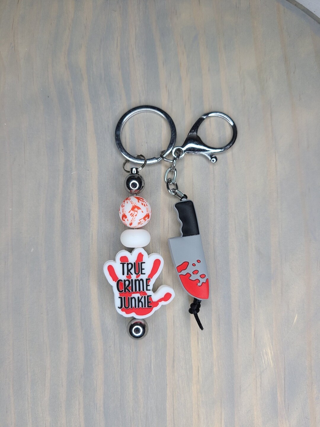 True Crime Junkie Keychain: Silicone Bead Fidget, Anxiety Relief - Etsy