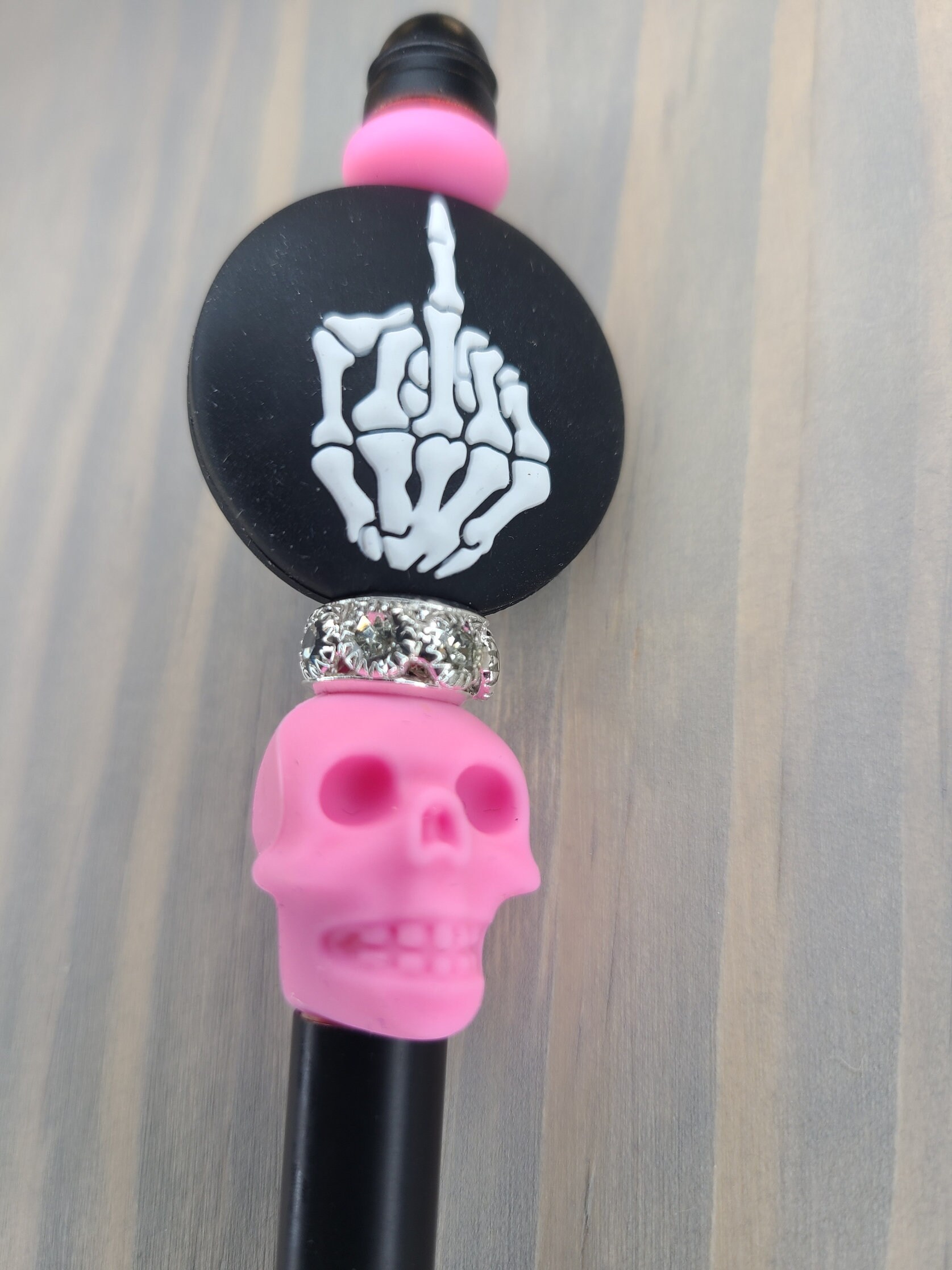 Skeleton Middle Finger and Skull Pen Silicone Beaded Pen - Etsy