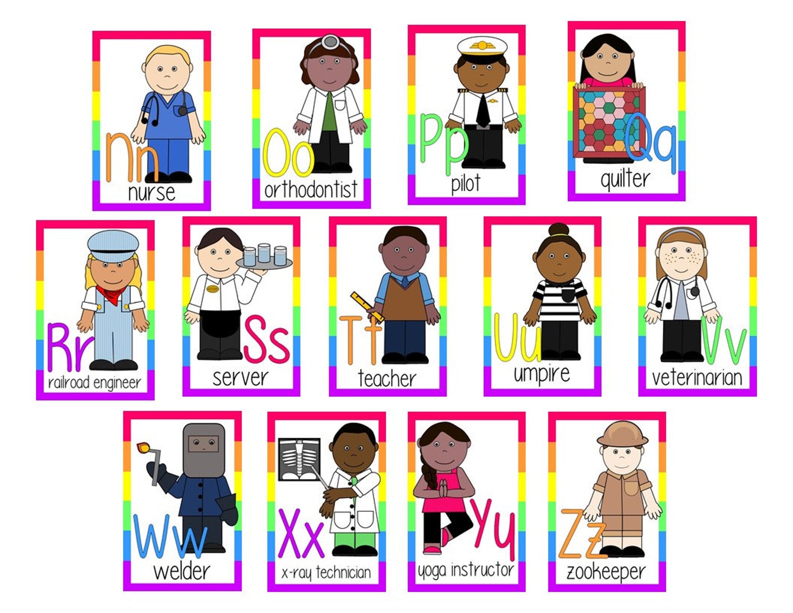 Career Alphabet Cards- Printables- Rainbow Recolor - Etsy
